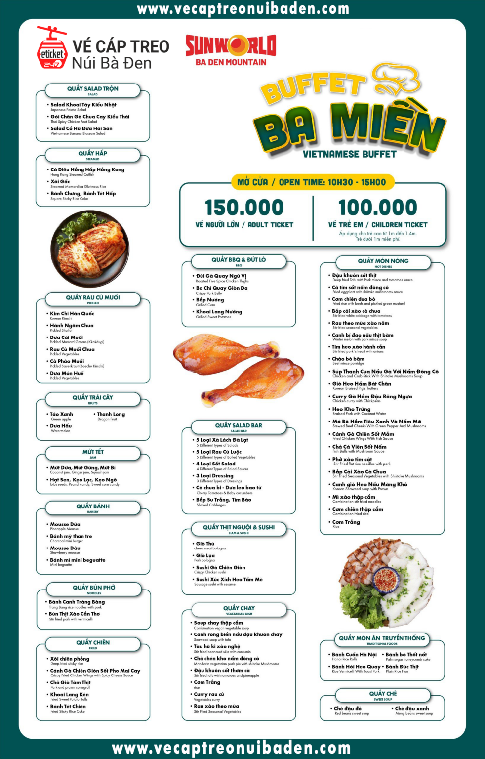 Menu Buffet Ba Miền nhà hàng Vân Sơn Núi Bà Đen 2024